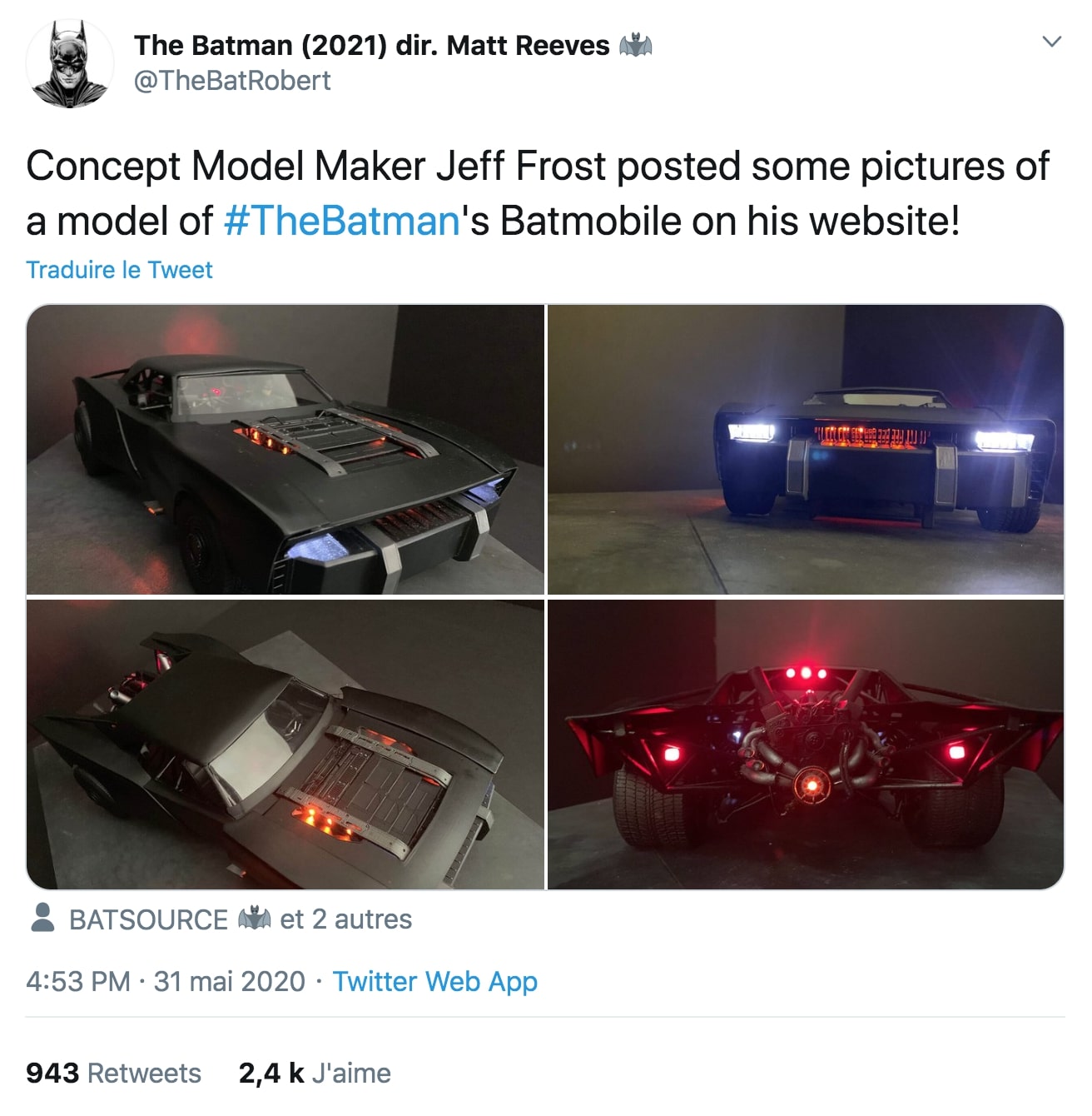 Cinéma : de nouvelles images de la nouvelle Batmobile - Les Voitures