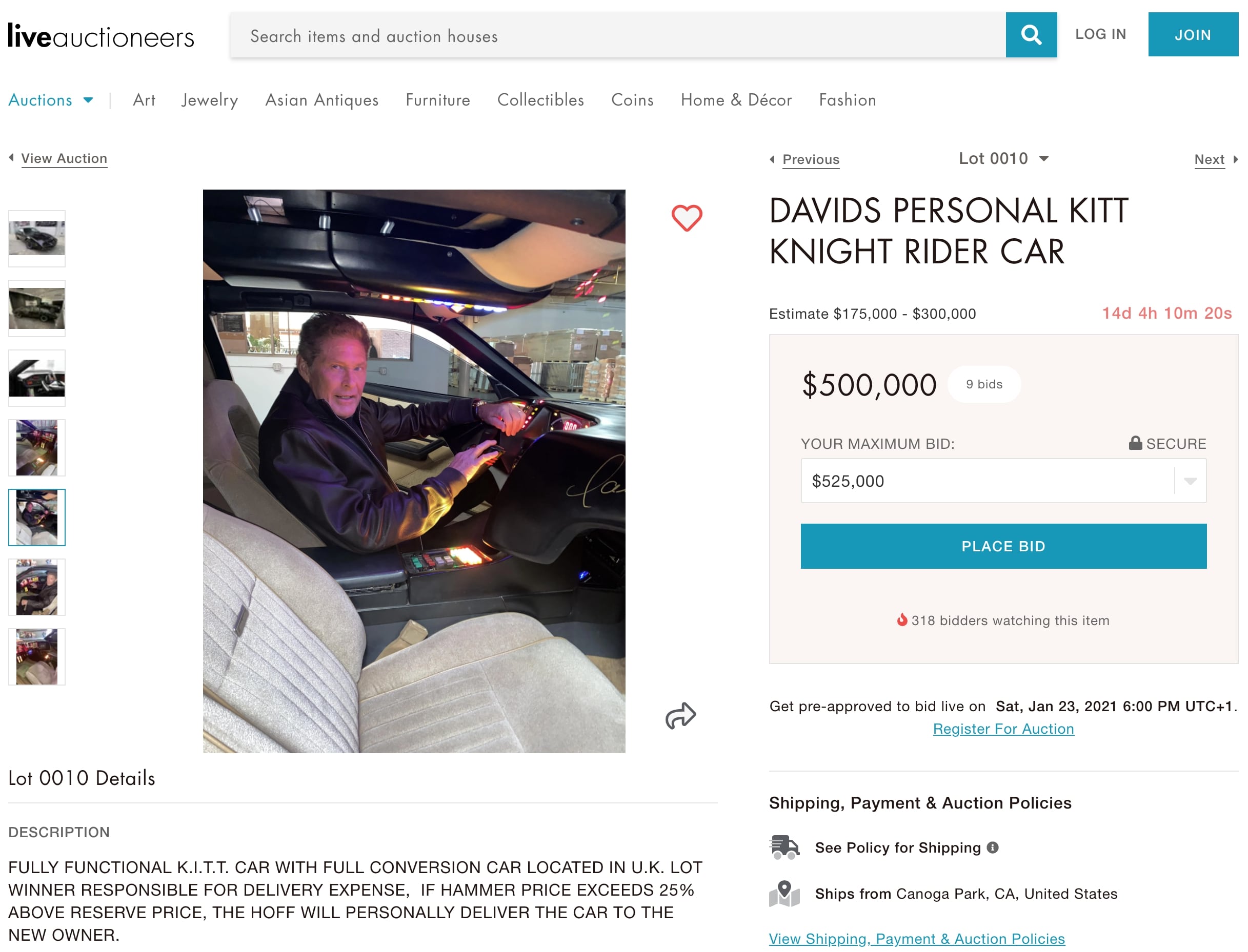 KITT : David Hasselhoff vend sa voiture et vous la livre - Les Voitures