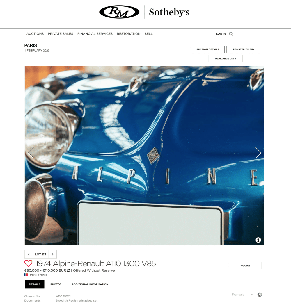 Alpine A110 : une superbe berlinette de 168 ch à vendre - Les Voitures