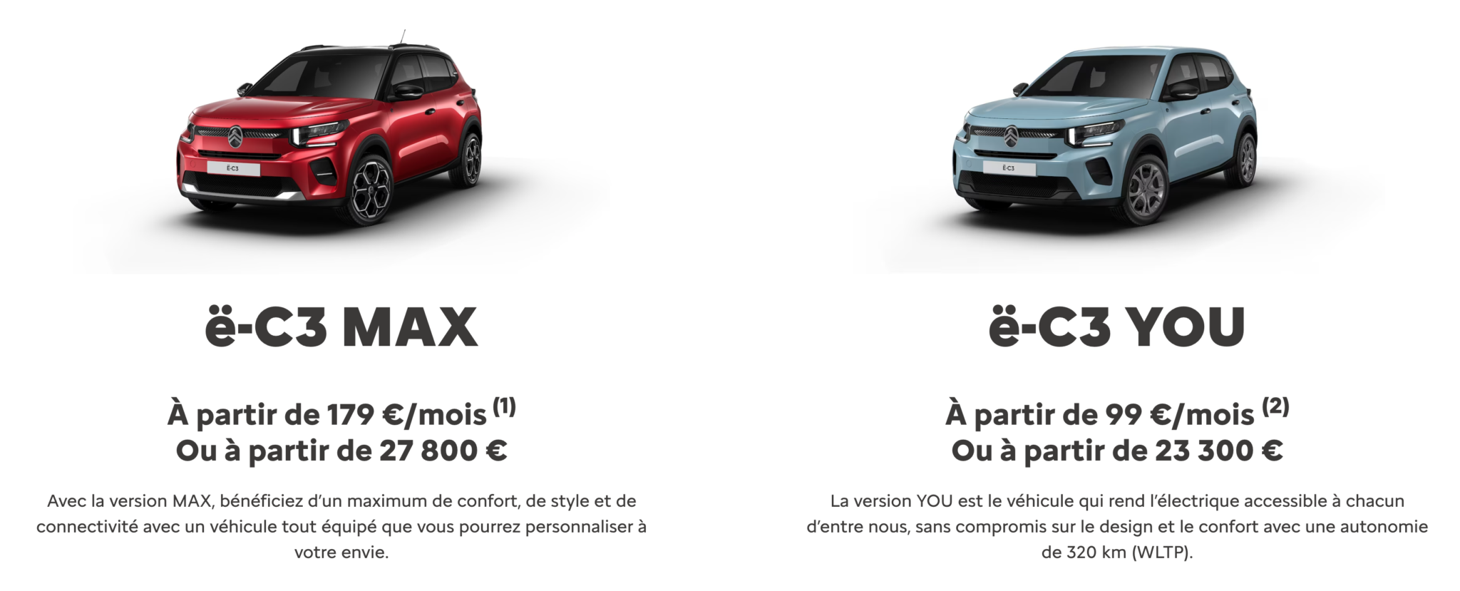 Citroën ë-C3 : les détails des finitions "You" et "Max" de la voiture ...