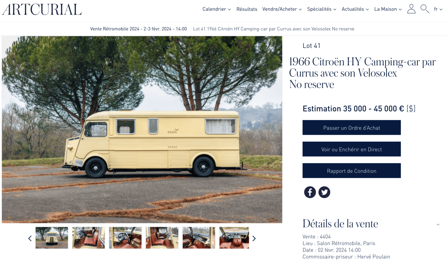 Citroën Type HY : une rare version camping-car avec VeloSolex à vendre ...
