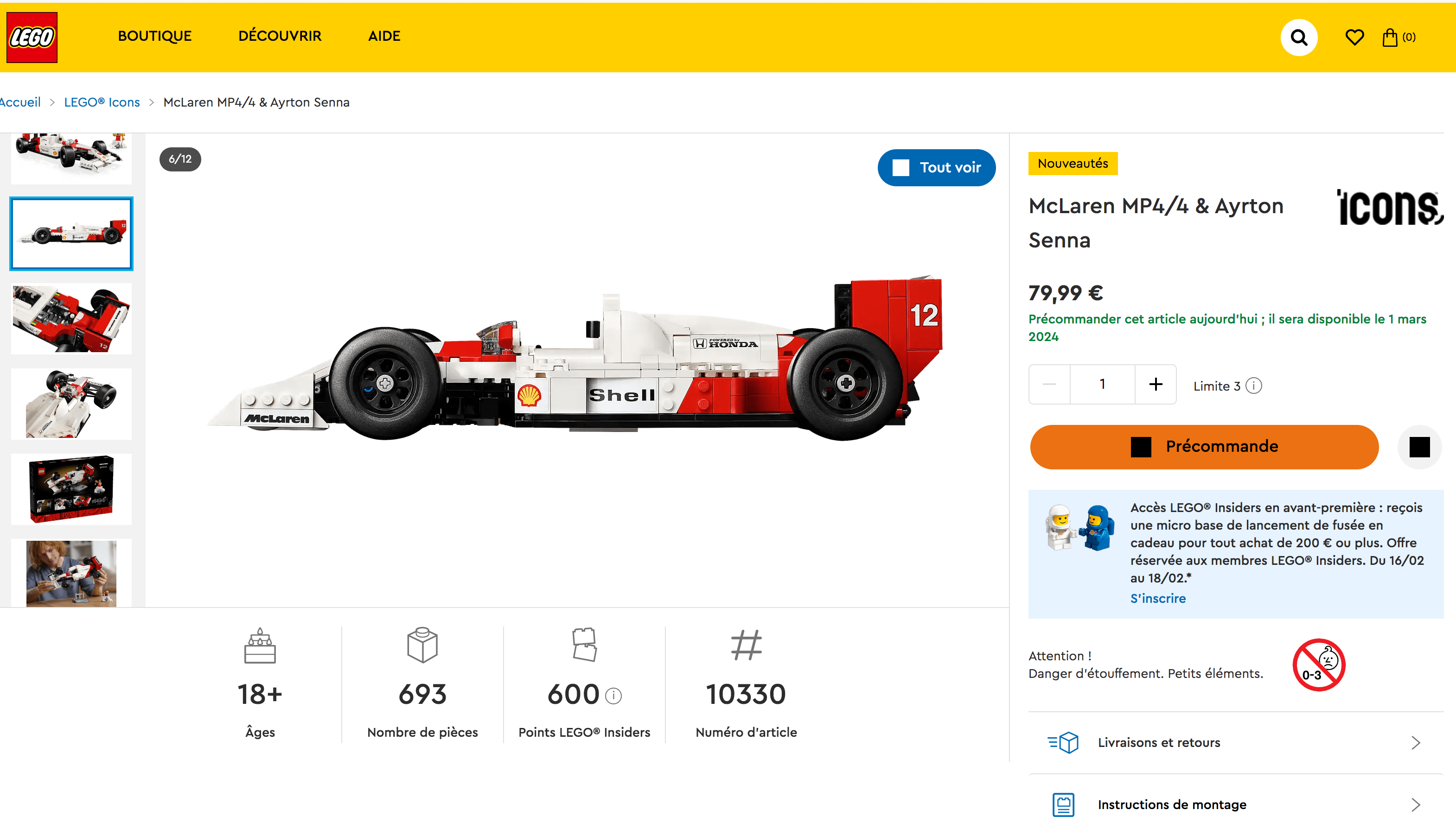 F1 : la McLaren MP4/4 d'Ayrton Senna disponible en LEGO - Les Voitures